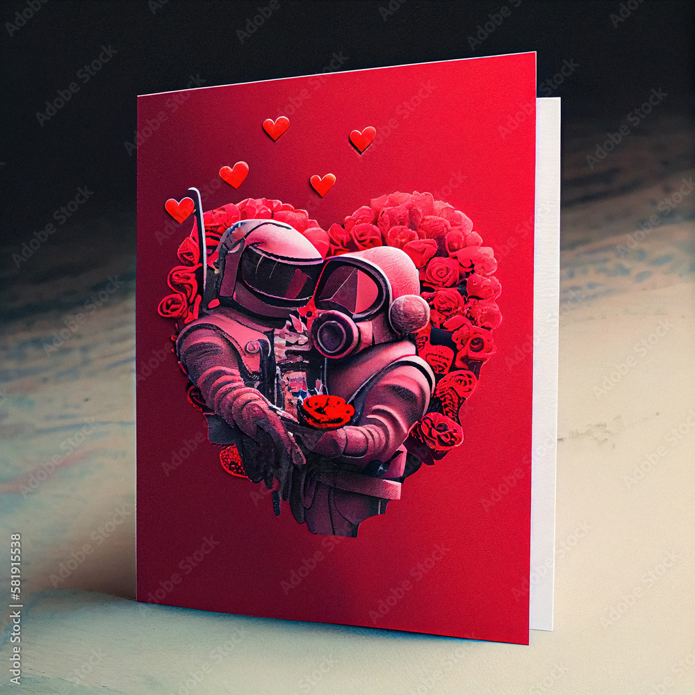Red romantic Valentines day card on table illustration digital ...