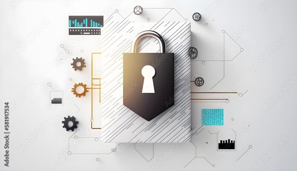 Wallpaper Illustration and background of cyber security data protection shield, with key lock ...