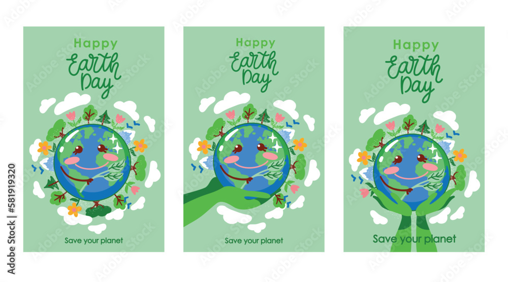 World environment day banner. Save the planet, set of illustrationn ...