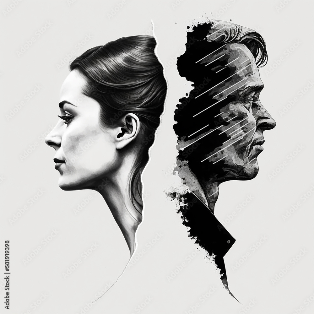 One half of photo is woman, other half is man, symbol of unity of ...