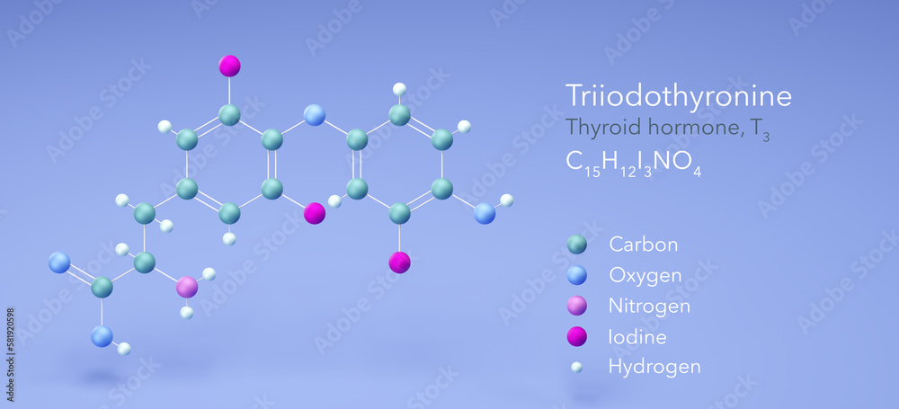 triiodothyronine molecule, molecular structures, thyroid hormone, 3d ...