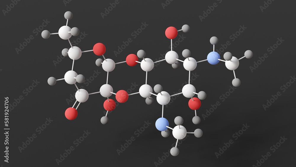 spectinomycin molecule, molecular structure, antibiotic, ball and stick ...