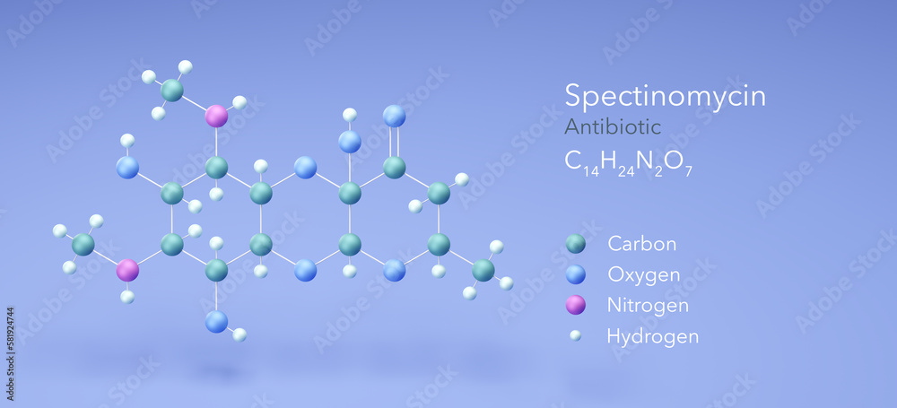 spectinomycin molecule, molecular structures, antibiotic, 3d model ...