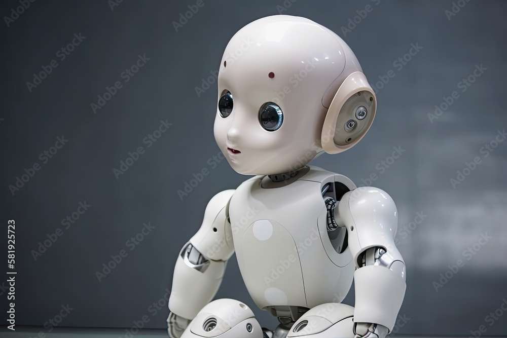 generative ai illustration of a cute robot against gray background ...