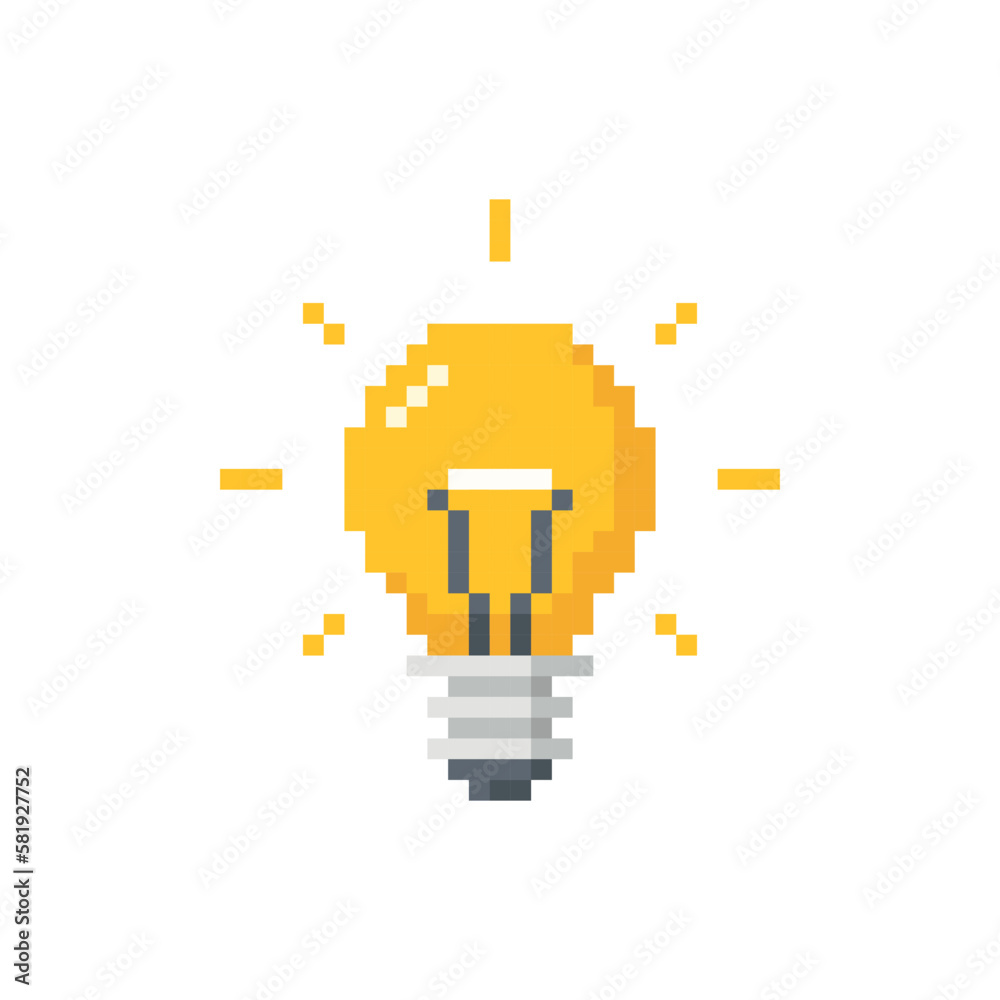 Vetor de Pixel art Light bulb vector game 8 bit lamp icon logo. Design ...
