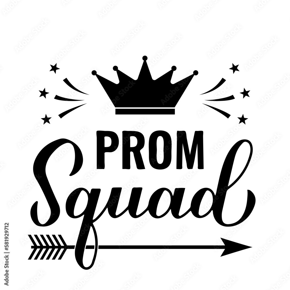 Prom squad calligraphy hand lettering with graduation cap. Funny ...