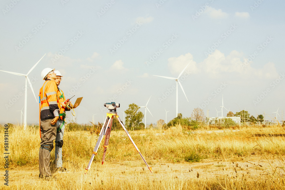 Side view teamwork architect male surveyor team working with surveyor's ...