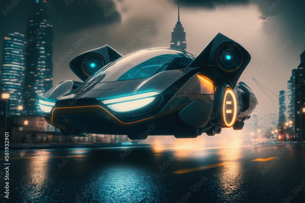Futuristic model of a flying car. AI generated, human enhanced. Stock ...