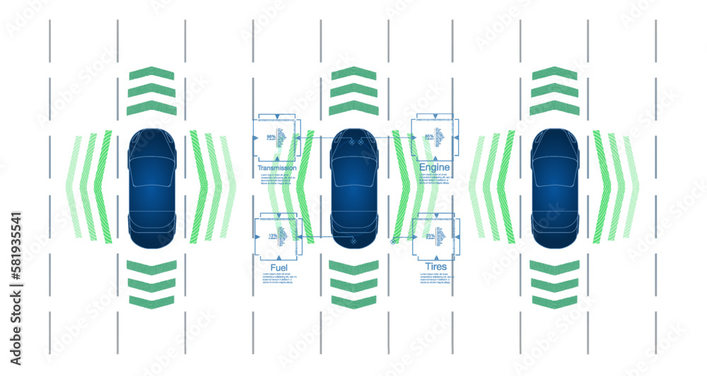 Car interface in HUD, GUI, UI style. Automotive sensing system concept ...