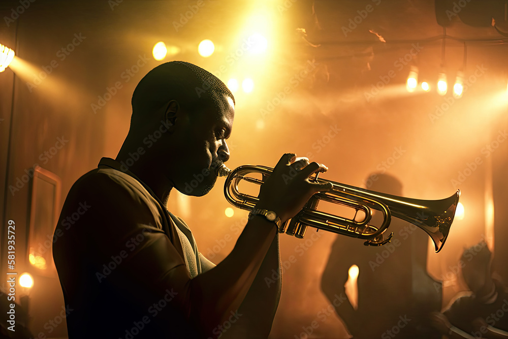 Generative AI Illustration of a trumpet player playing his trumpet ...