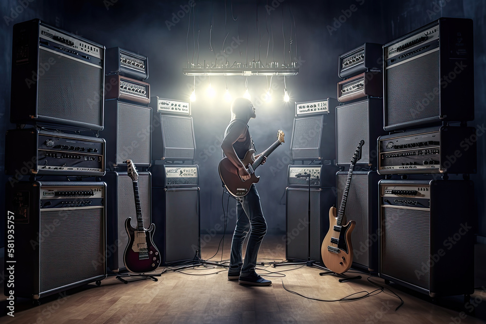 Generative AI Illustration of a guitarist playing the electric guitar ...