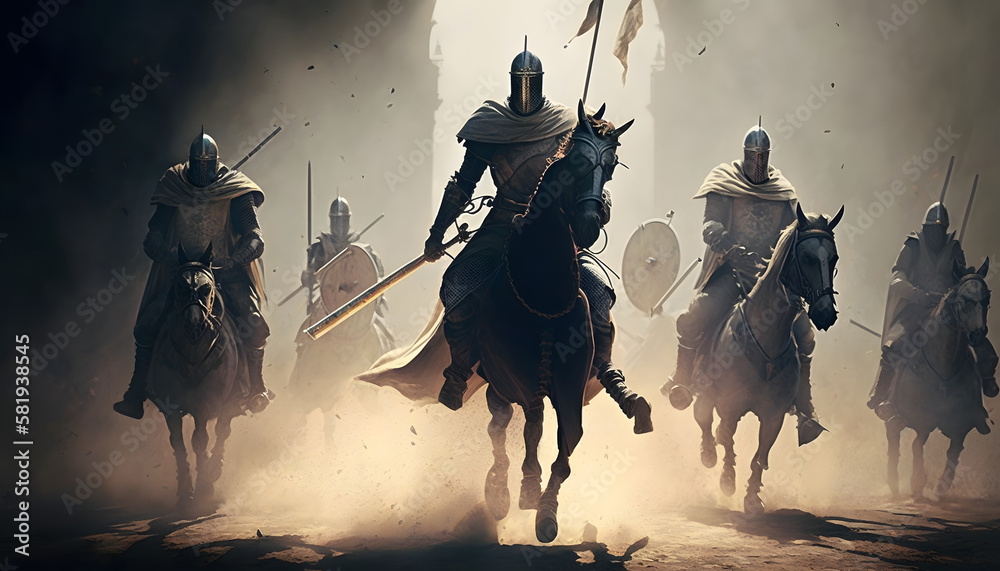 Poster Medieval knights in an epic battle. Generative AI – Tableau ...