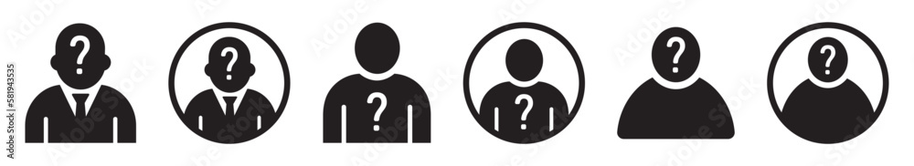 Set of unknown person icons. Missing man, wanted. Anonymous person ...