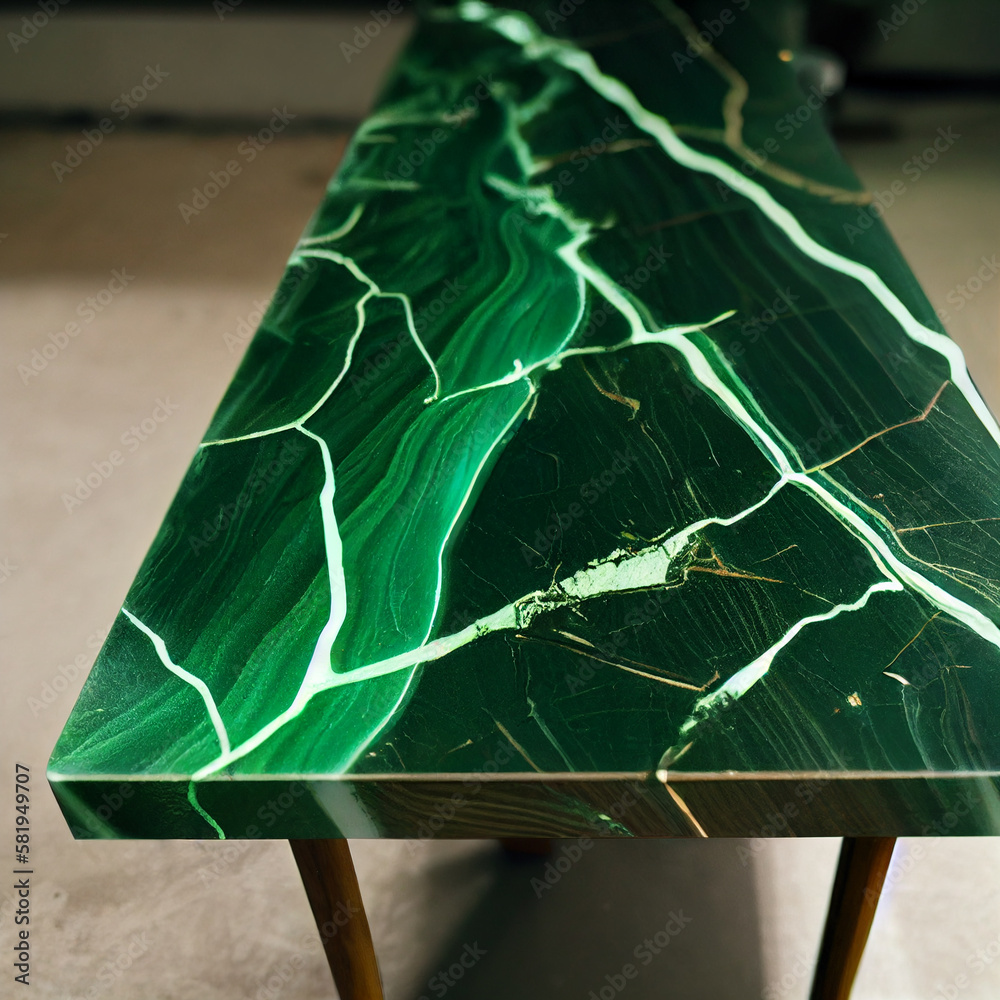 Green marble table with white veins. Green marble tabletop. Made with ...