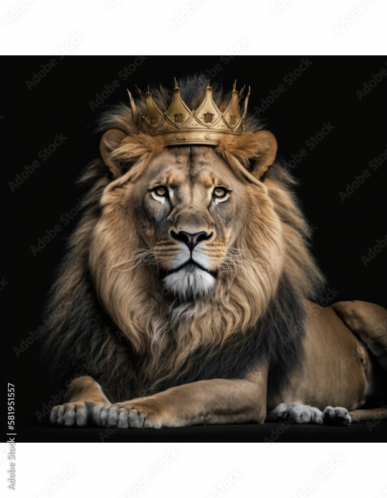 lion wearing crown, wildlife photography, sparkling eyes, realistic ...