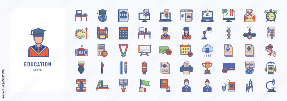 Education and School study material icon set including icons like ...