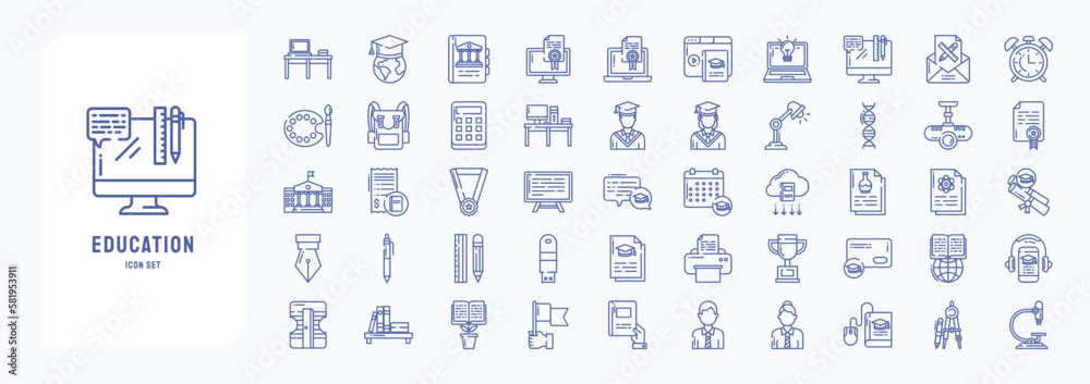 Vetor de Education and School study material icon set including icons ...