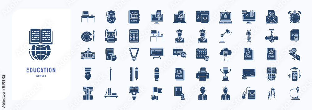 Education and School study material icon set including icons like ...