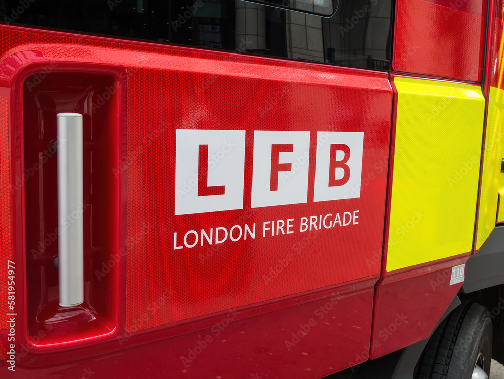 London, UK, March 16th 2023: A red London Fire Brigade vehicle or fire ...