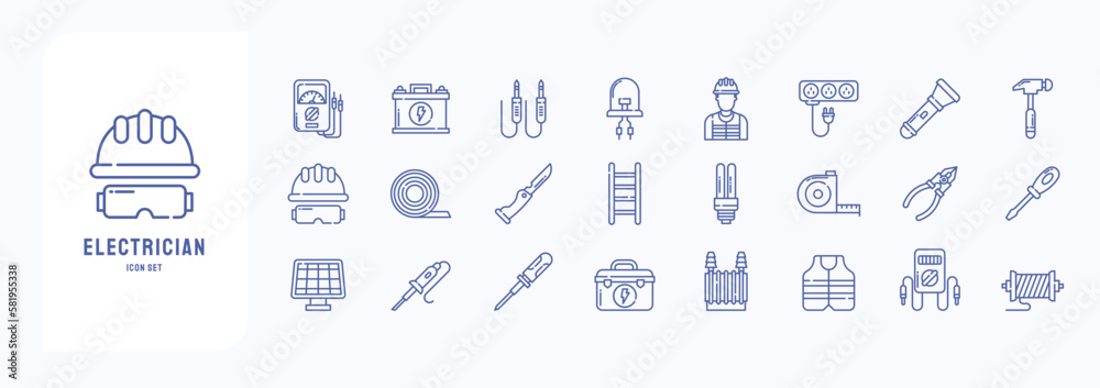 Electrician and electrical work icon set including icons like Ammeter ...
