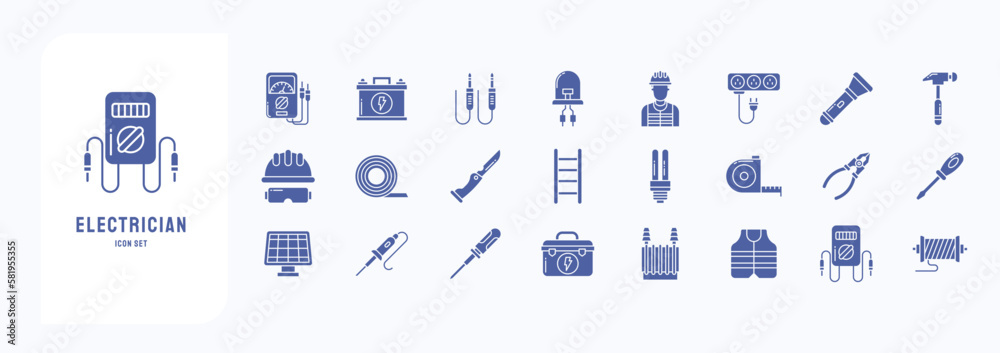 Electrician and electrical work icon set including icons like Ammeter ...