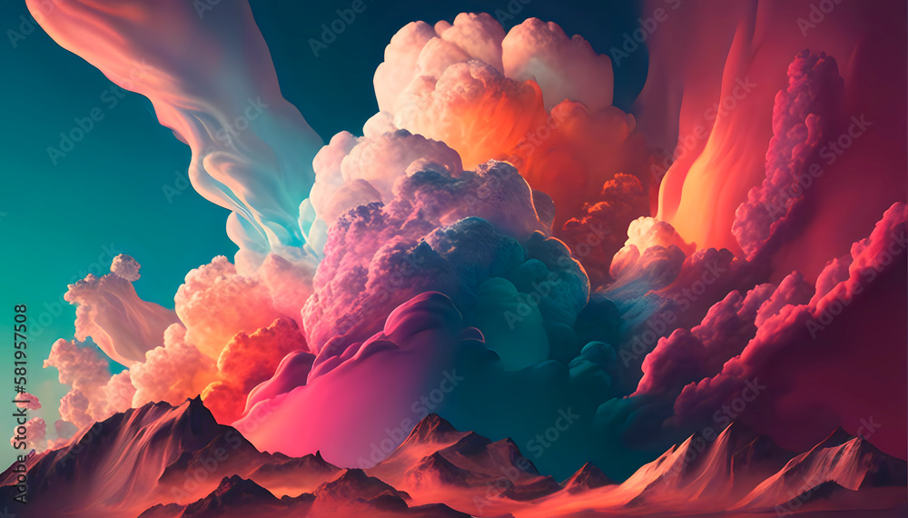 volumetric painted bright clouds in the sky, the sky with magnificent ...