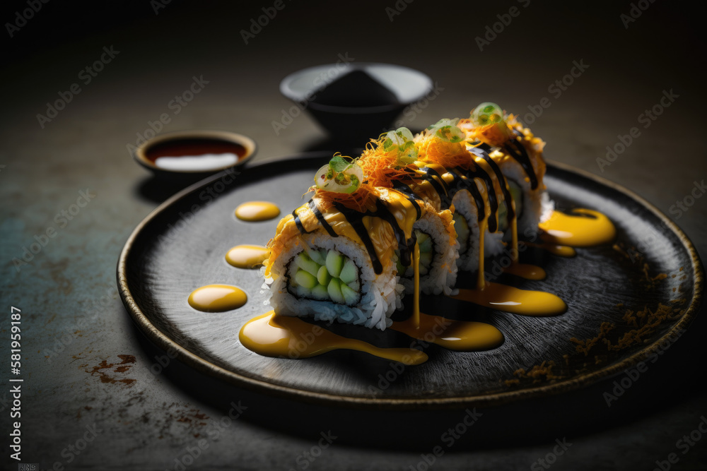 Authentic Japanese Sushi Platter with Chopsticks and Soy Sauce ...
