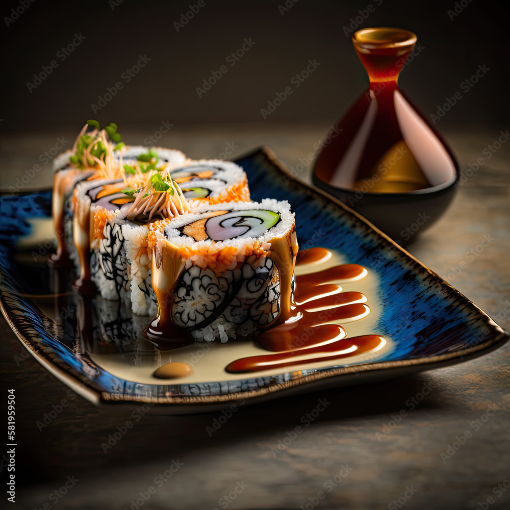 Authentic Japanese Sushi Platter with Chopsticks and Soy Sauce ...