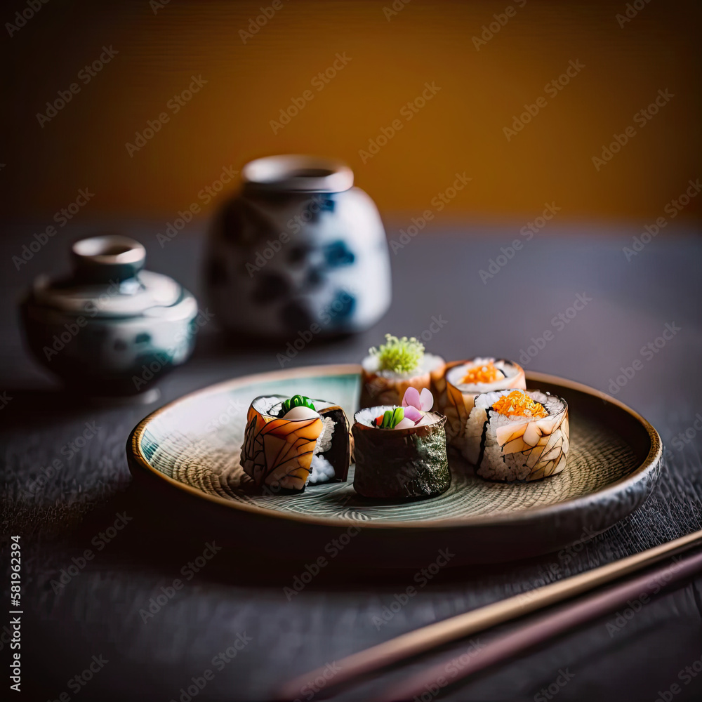 Authentic Japanese Sushi Platter with Chopsticks and Soy Sauce ...