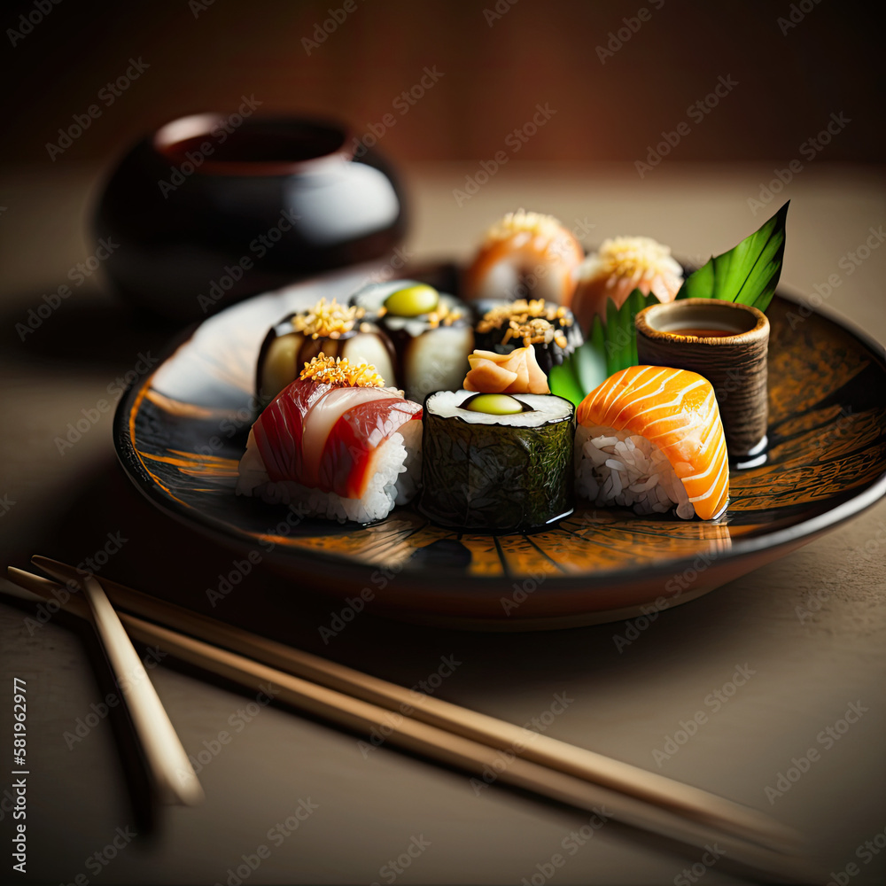 Authentic Japanese Sushi Platter with Chopsticks and Soy Sauce ...
