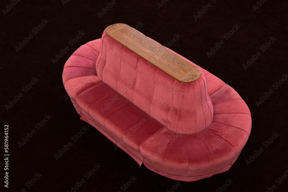 An elegant velour quilted circular shaped Victorian sofa or couch on a ...