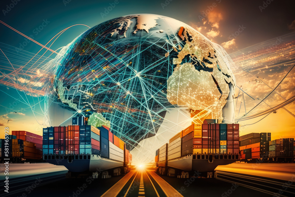 Global Freight Network Abstract 3D rendering of a global freight and ...