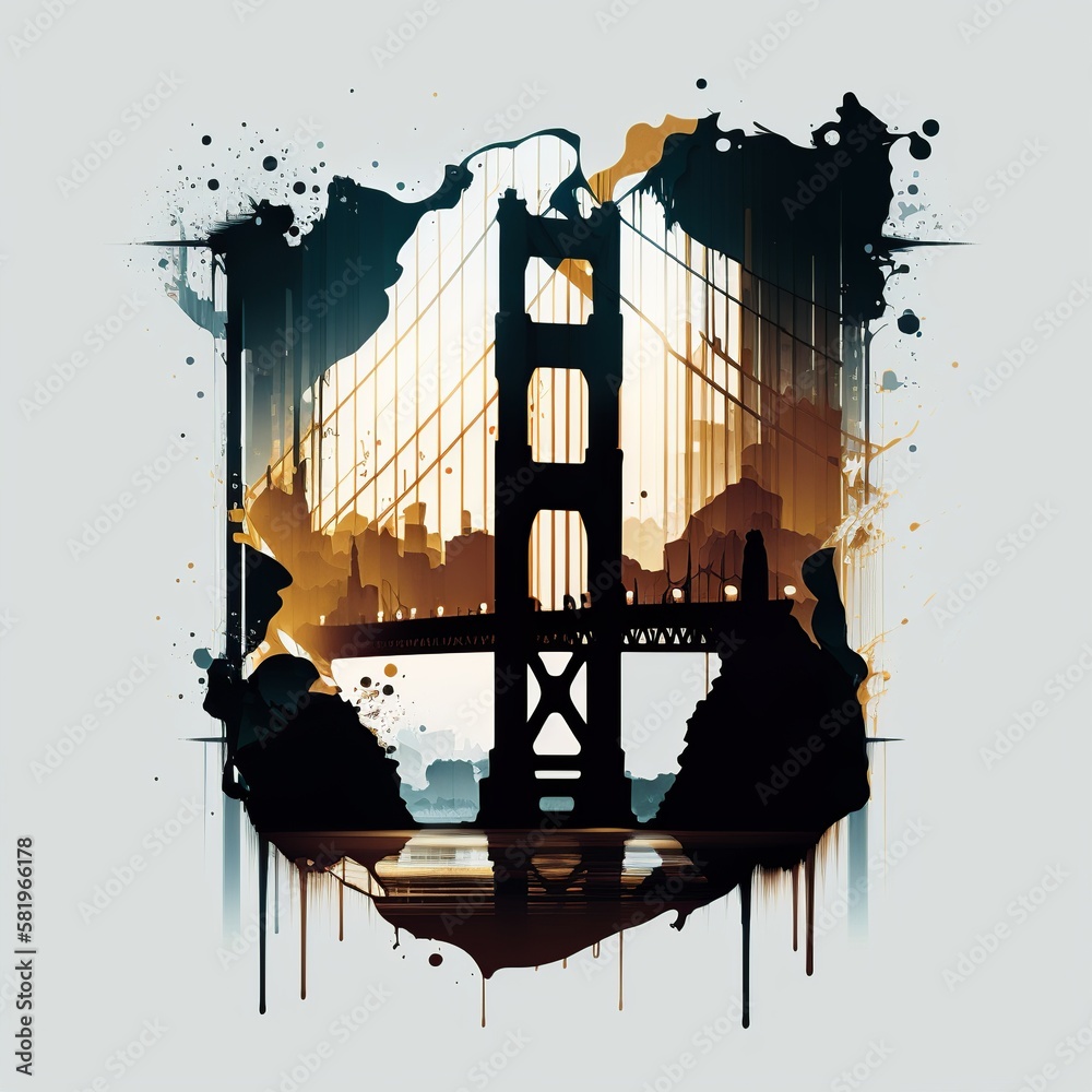 a double-exposure of the Golden Gate Bridge and Alcatraz Island, with ...