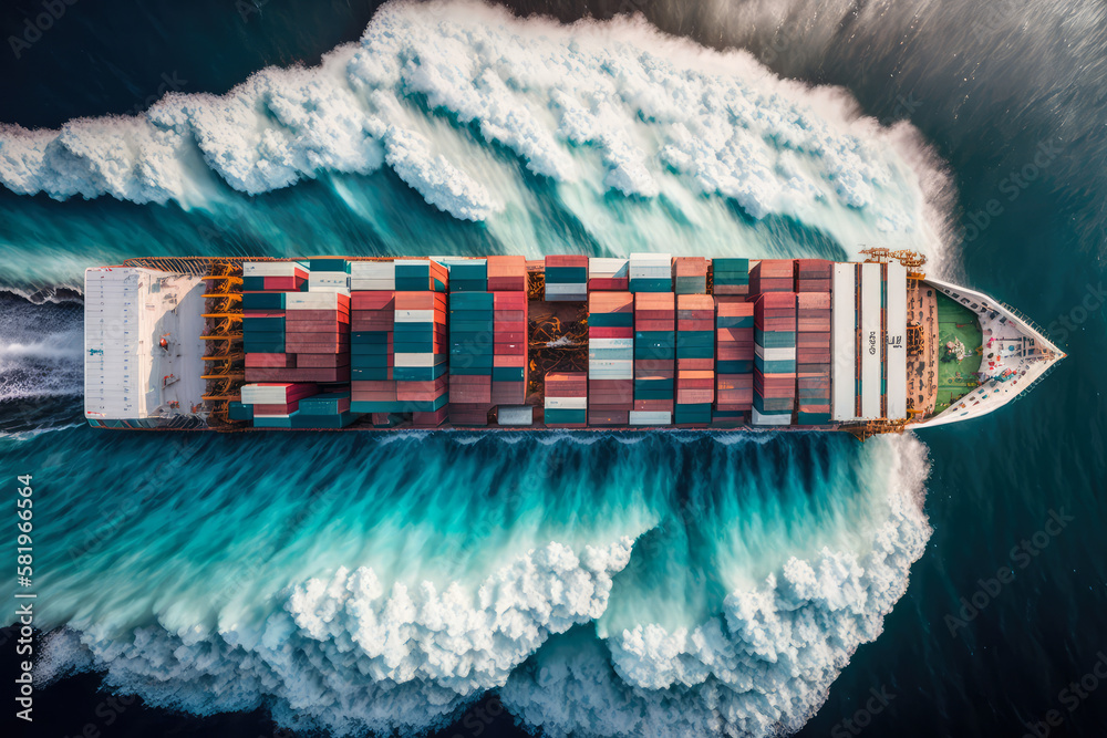 mesmerizing aerial view of a modern container ship sailing through the ...