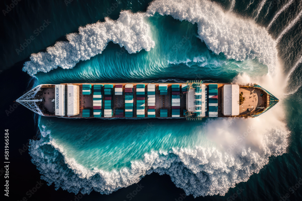 mesmerizing aerial view of a modern container ship sailing through the ...