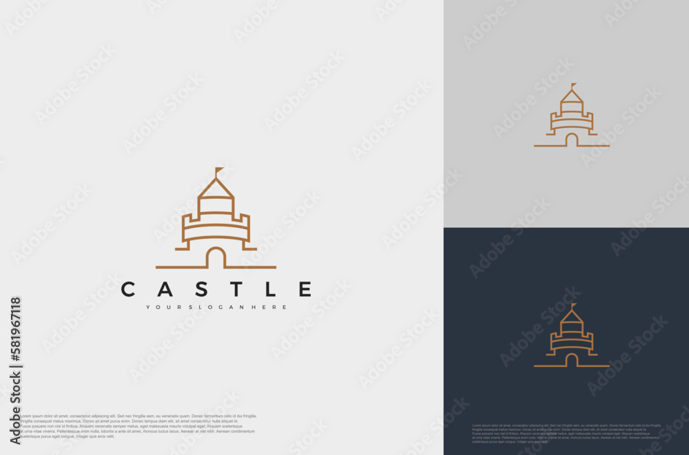 simple medieval castle line art Logo illustration vector design ...