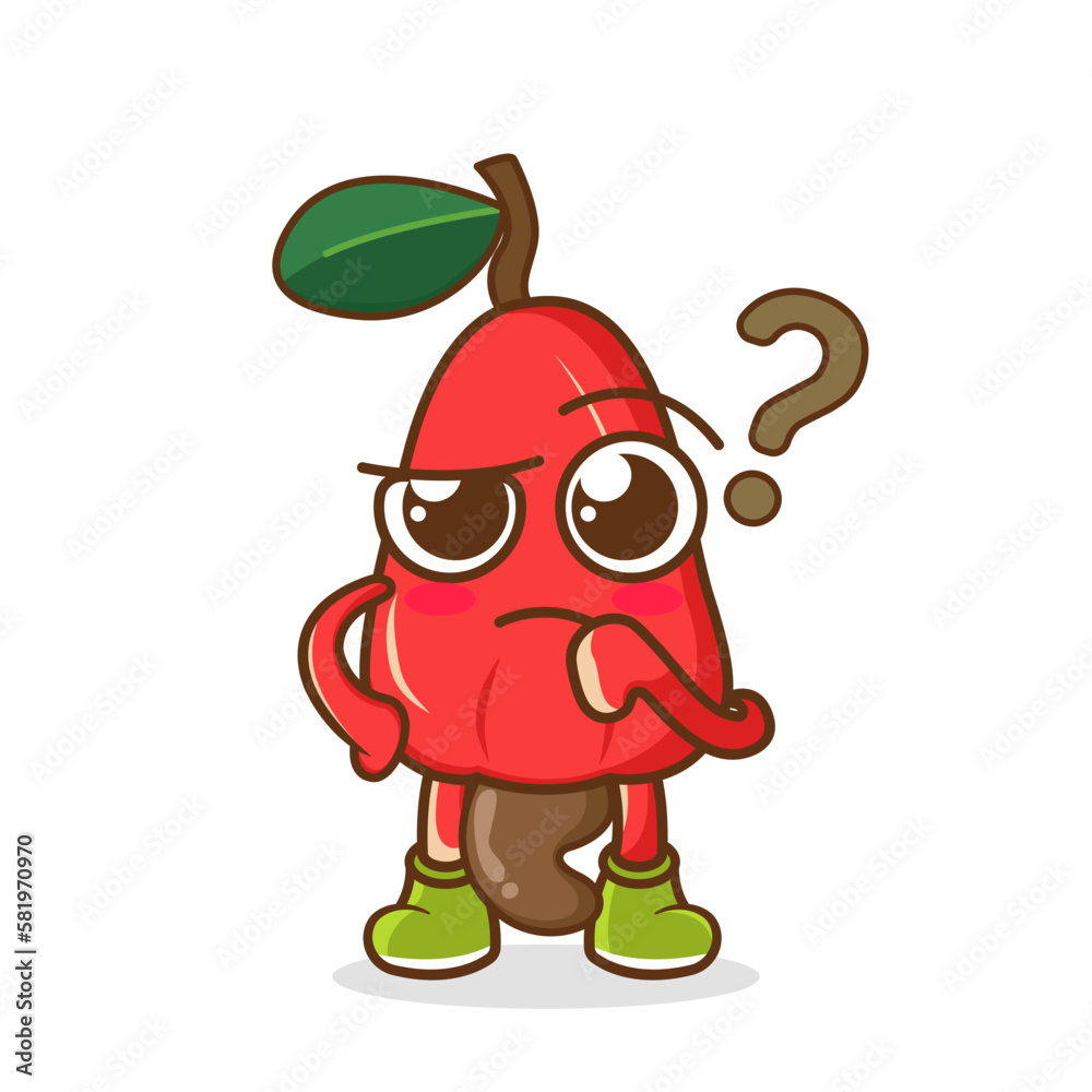 Confused cashew apple cartoon character vector with question mark ...