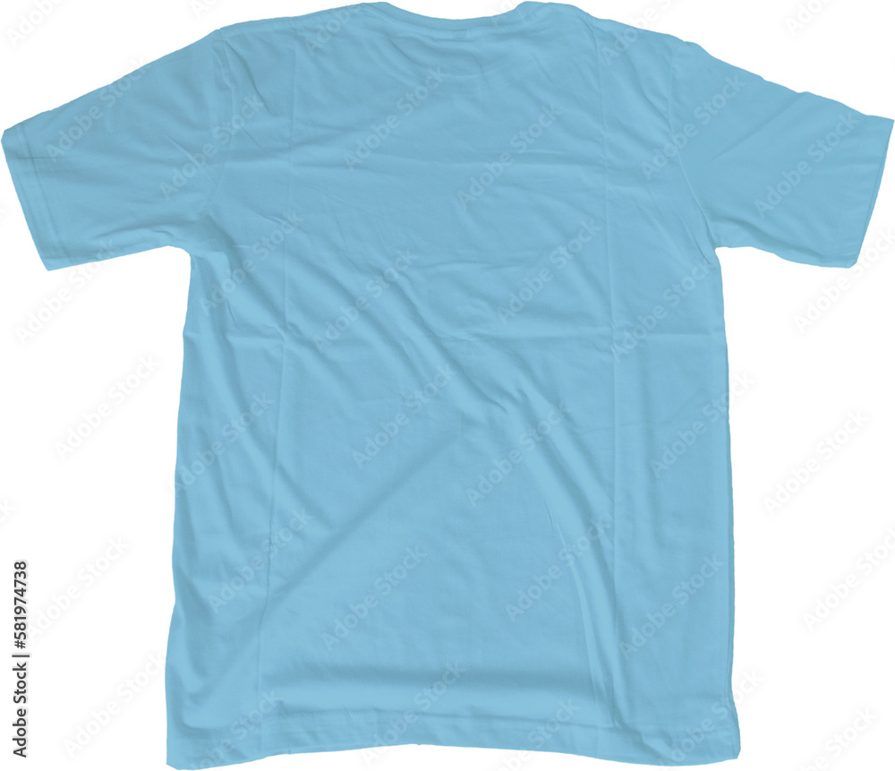 Baby blue t shirt mock up transparent background back side view. Stock ...