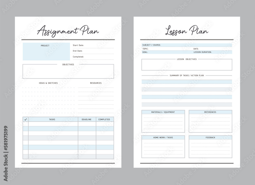 Lesson Plan and Assignment Plan Planner. Study planner. vector. note ...