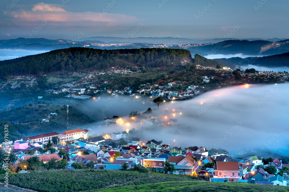 Da Lat City, Lam Dong Province, Vietnam - Da Lat city in fog with ...