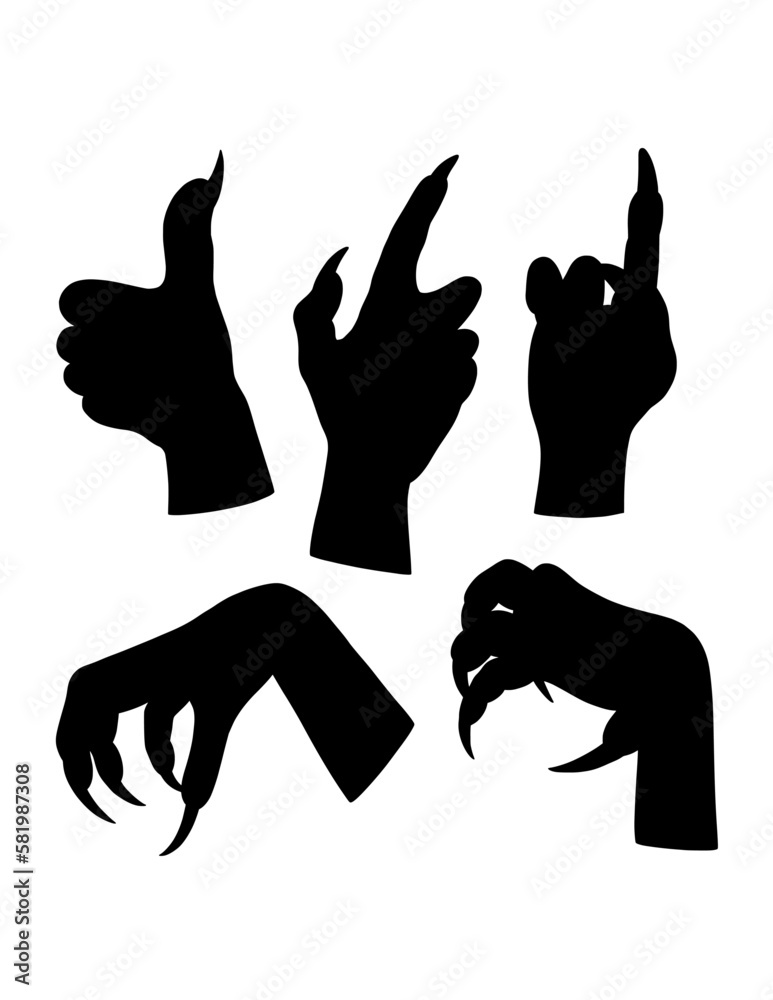 Halloween horror monster hand sign and symbol black silhouette Stock ...