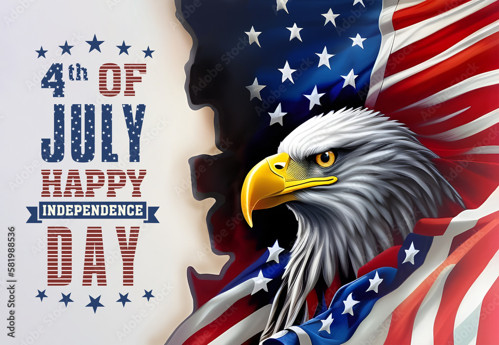 US Independence Day with national symbol of American bald eagle wrapped ...