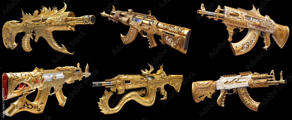 Photo golden dragon AK47 rifle set isolated on black background ...