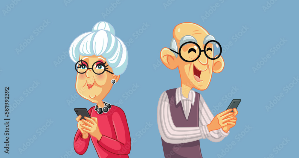 Elderly Couple Holding Smartphones Checking the Internet Vector Cartoon ...