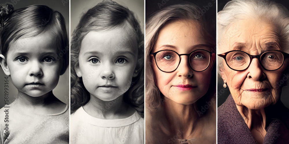 woman life cycle concept. Set of female character in different age ...