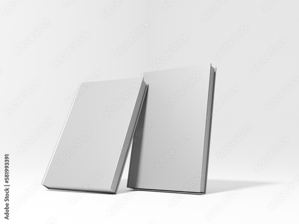 Hardcover book template, two blank white books standing on white ...