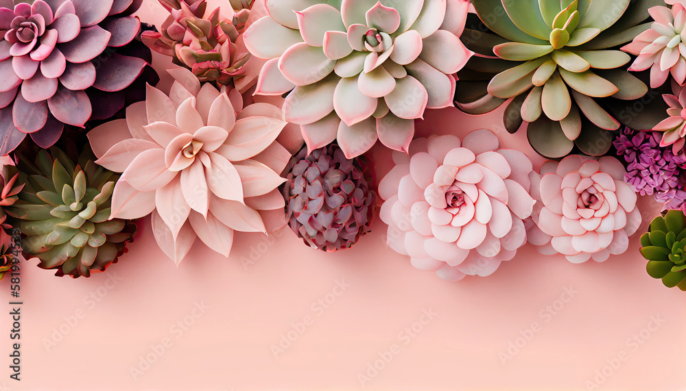 succulents header with different plants on a soft blush pink background ...