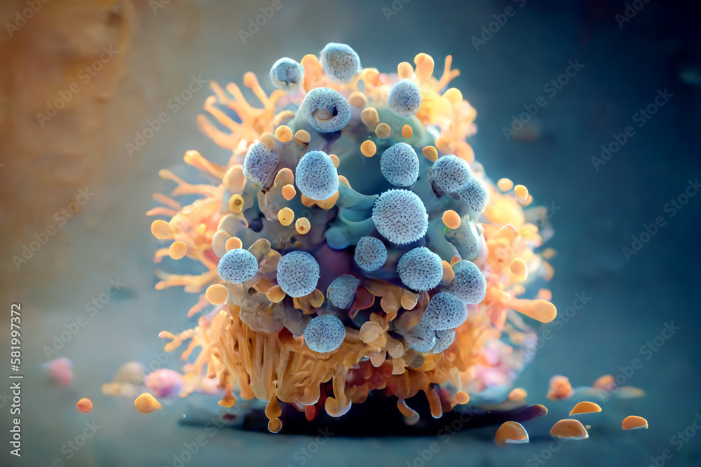 Electron Microscope Image shows microorganisms in the human body. AI ...