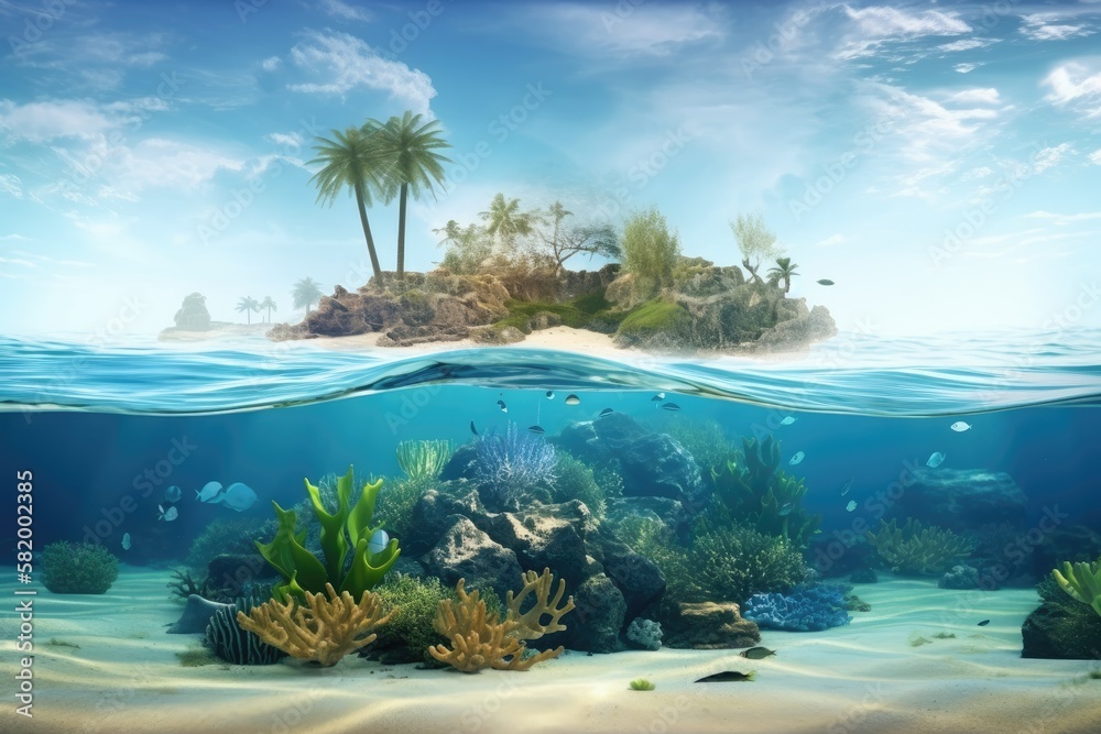 An illustration of an aquarium or ocean scene. advertisements for ...