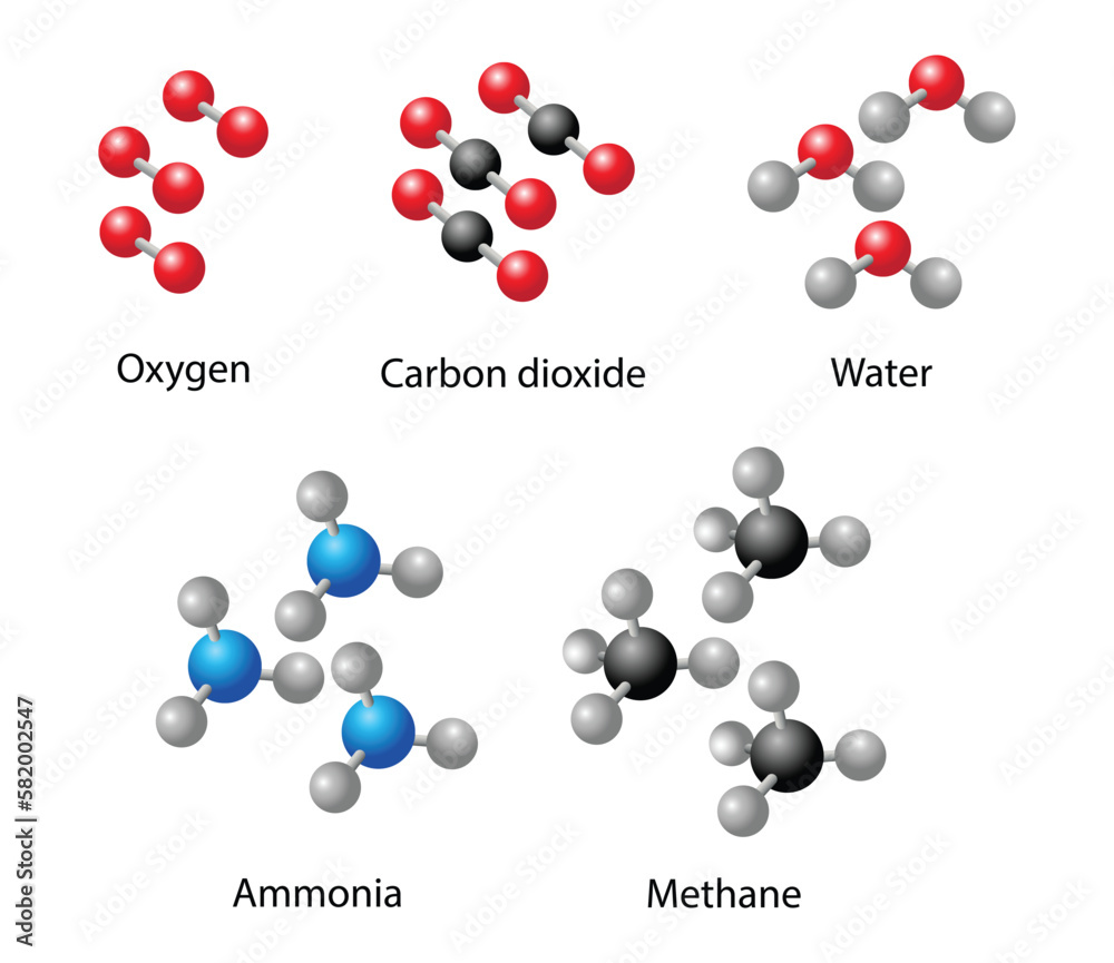 illustration of chemistry and physics, molecular models of various ...